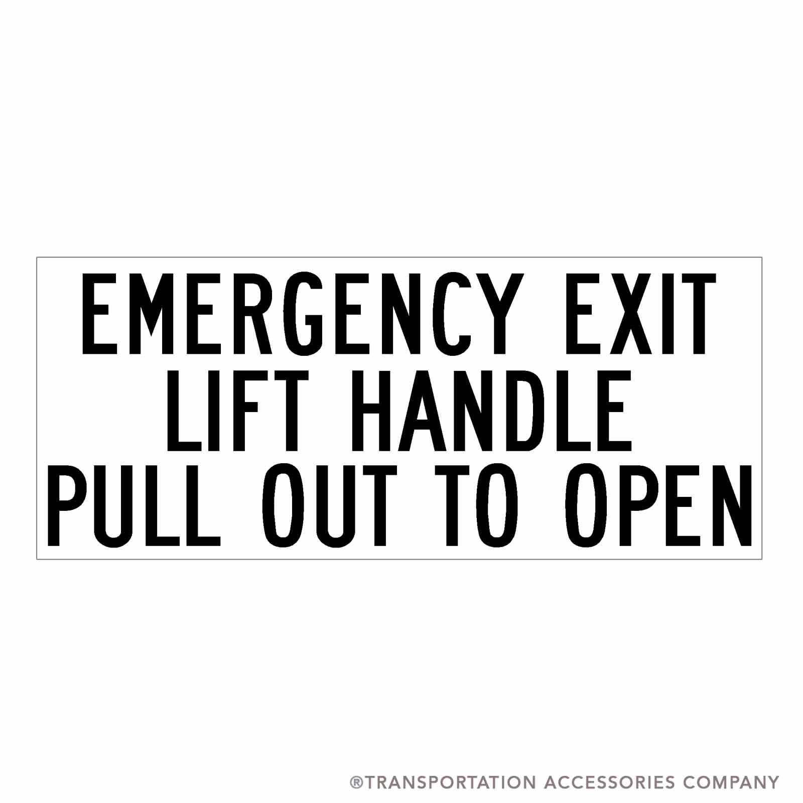 SB-183 Decal "EMERGENCY EXIT LIFT HANDLE PULL OUT TO OPEN"